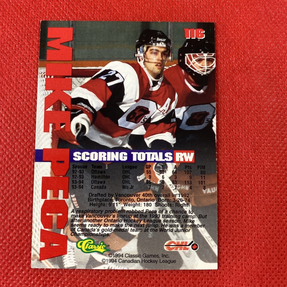 1994-95 Classic Michael Peca Mike Peca #116 Auto Signed Autograph | eBay