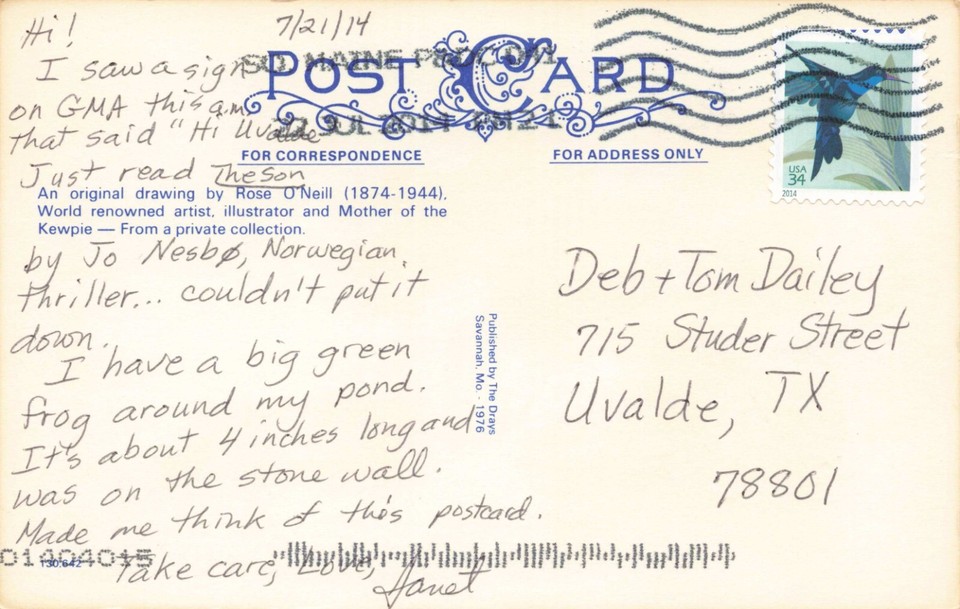 Postcard Rose O'Neill Drawing Kewpie Frogs Grasshopper Greetings 1914 ...