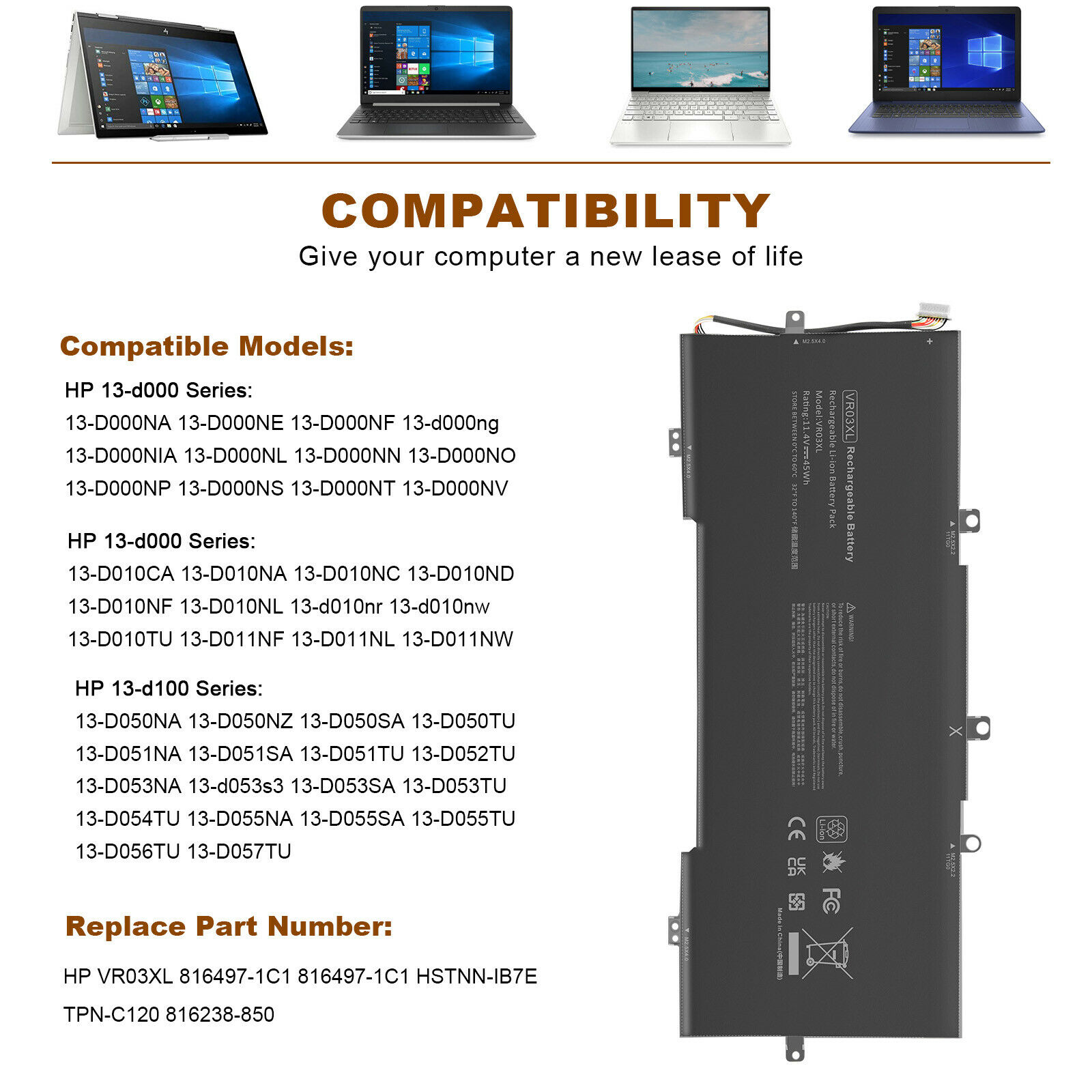 VR03 VR03XL Battery for HP Envy 13-d 13-d000 Series HSTNN-IB7E 816238 ...