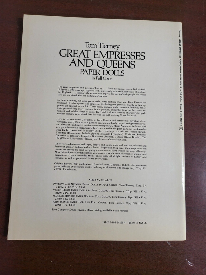 Book - Paper Dolls by Tom Tierney ~ Great Empresses And Queens | eBay