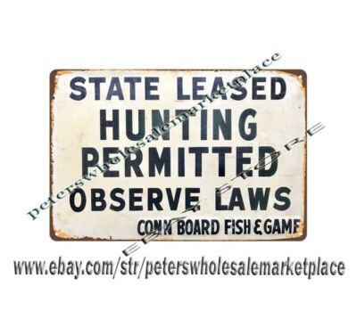 Connecticut Board Fish Game state leased hunting permitted metal tin ...