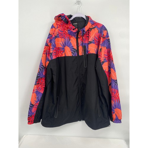 CSG Preowned Men's Jacket Windbreaker Zip Up Black Palm Print Pockets ...