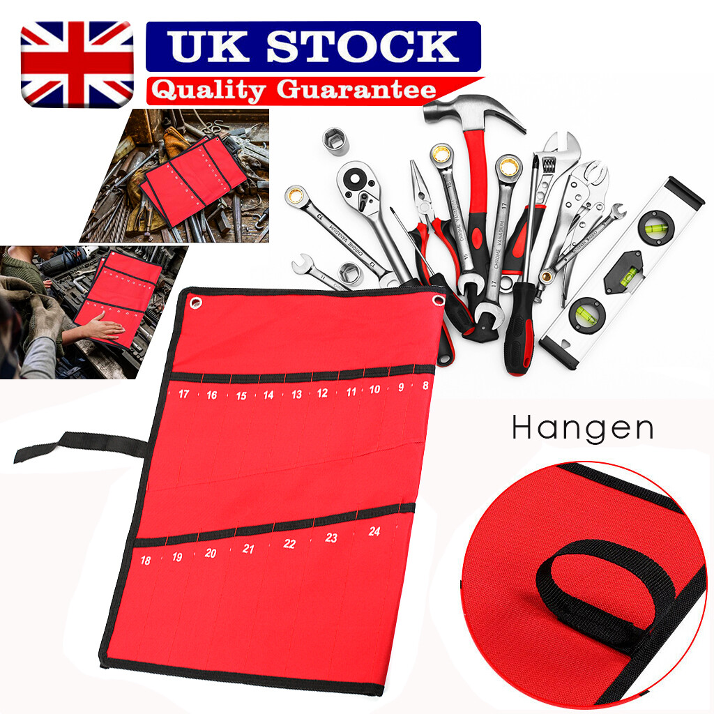 25 Pocket Canvas Spanner Wrench Storage Bag Tidy Roll Up Organizer ...