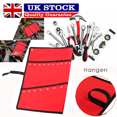 25 Pocket Canvas Spanner Wrench Storage Bag Tool Roll Up Organizer ...