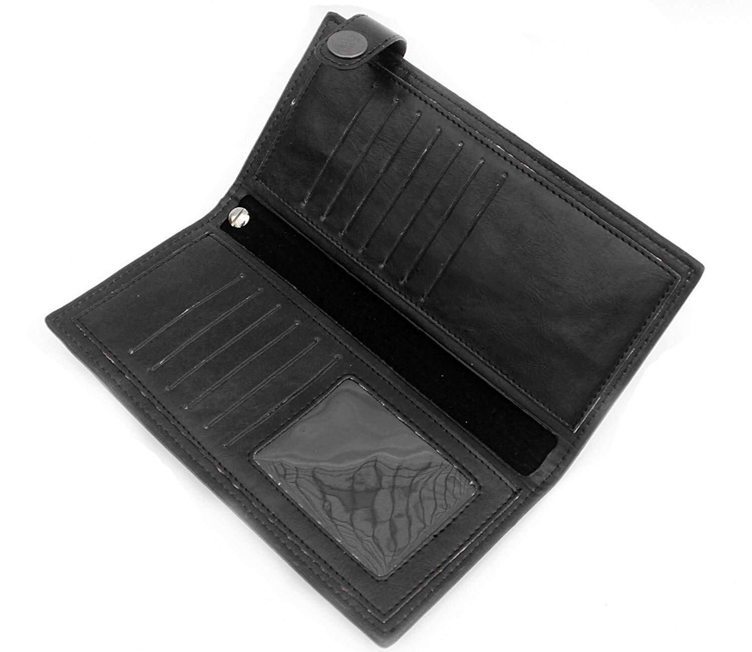 Mens Gothic Skull Cross Leather Biker Punk Wallet with a Metal Long ...