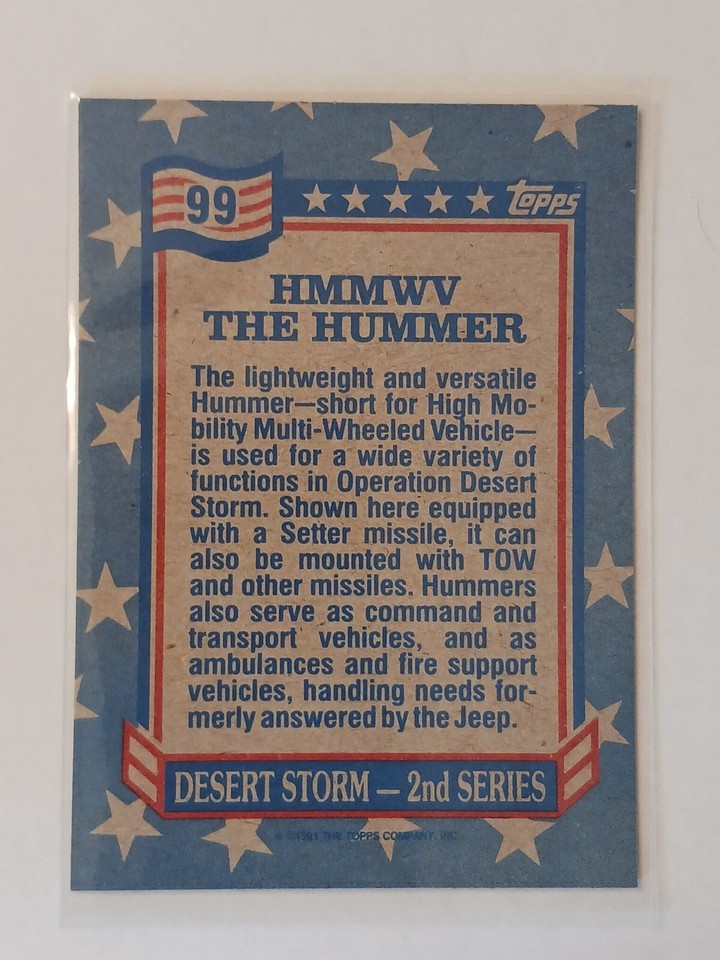 HMMWV - THE HUMMER - 1991 TOPPS DESERT STORM VICTORY SERIES 2nd SERIES ...