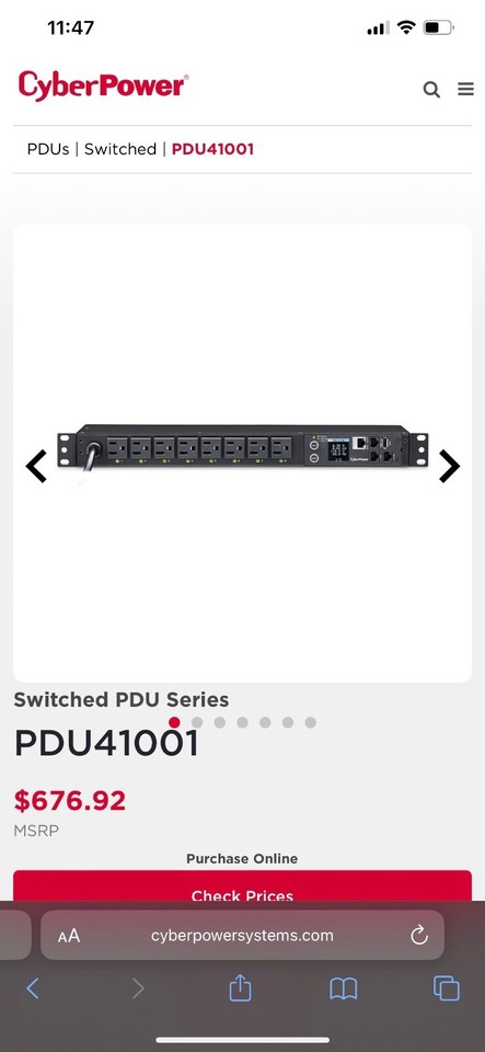 CyberPower PDU41001 8-Outlet 1U Rachmount Switched Power Distribution ...