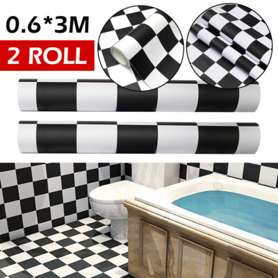 1/2X 3M Checkered Wall Paper Roll for Kitchen Shelf Drawer Liner Black ...