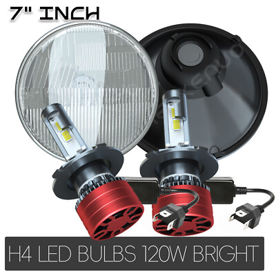 7" inch Sealed Beam Headlight Conversion High/Low Beam Chrome + 120W H4 ...