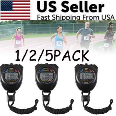 1/2/5PACK Digital Stopwatch Sports Counter Chronograph Date Split Timer ...