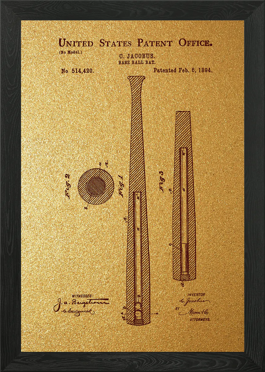 24 1894 Baseball Bat Pate Framed Wall Art Poster Canvas Print Picture ...