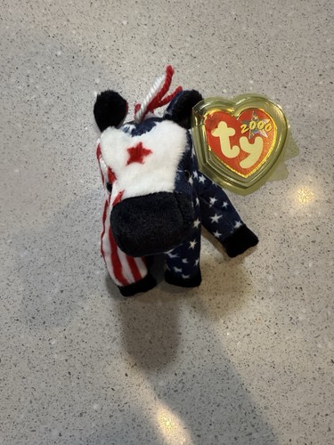 TY Beanie Baby Lefty 2000 Donkey Democrat 4th July Birthday MWMT Red ...