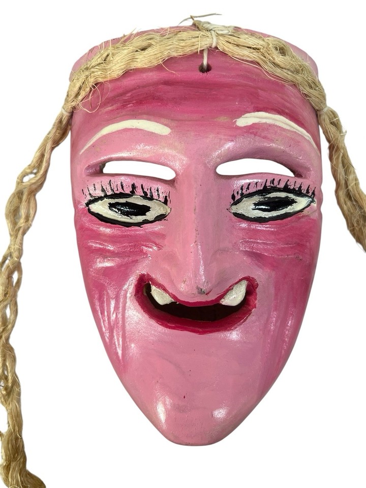 vtg Mexican Michoacan Folk Art Witch La Bruja Wood Viejitos Mask Wall ...