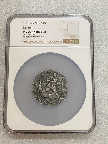 2023 Niue $5 2 oz Biblical SAMSON Silver Antique Coin MS 70 Ultra High ...
