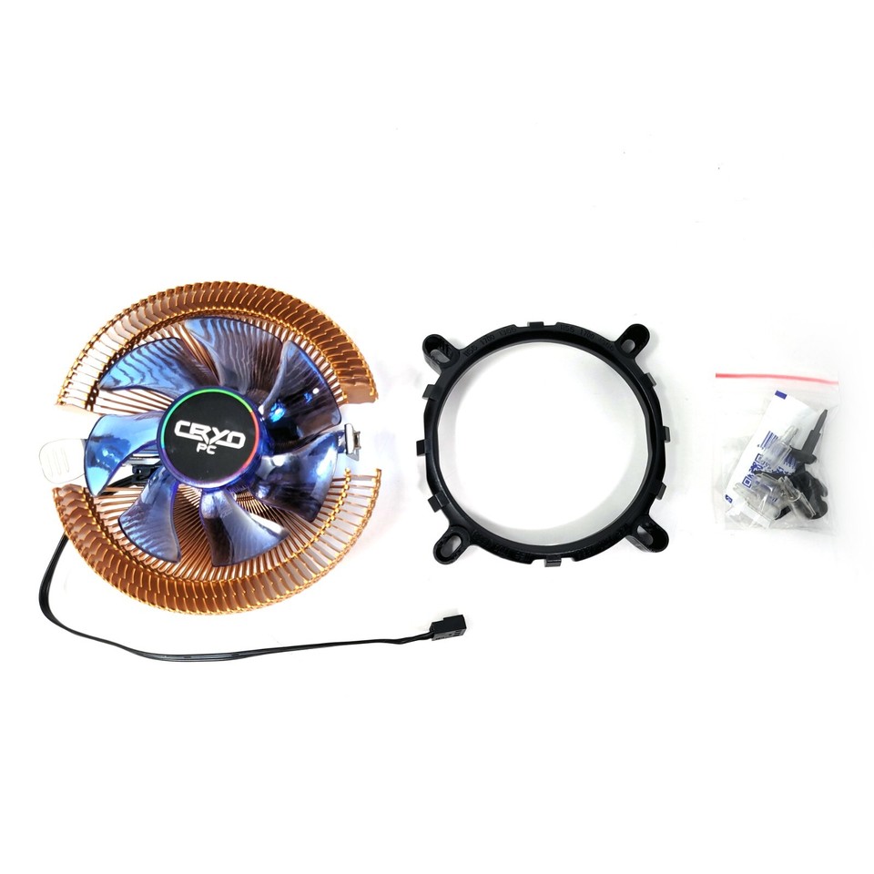 Cryo-PC Low-Profile Copper CPU Cooler Heatsink with Blue 90mm Fan for ...