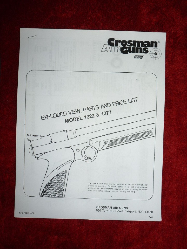 Crosman 1322 1377 Factory Service Manual + Exploded View & Guide | eBay