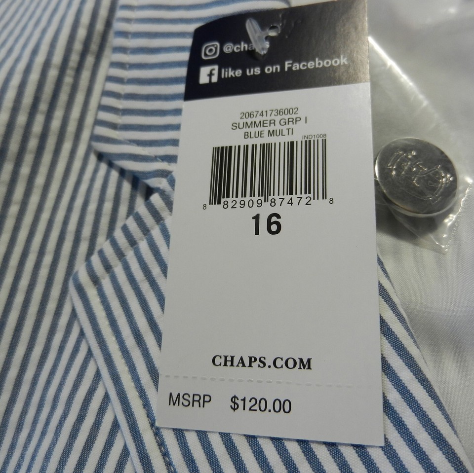 CHAPS Women's Blazer Blue Pin Stripes Size 16 Silver Buttons NWT | eBay