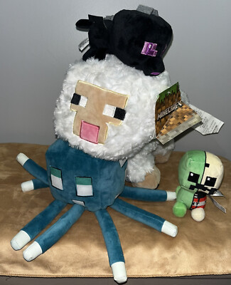 Minecraft Plush Lot of 4 Minecraft Glow Squid , Dragon, Sheep,Creeper ...