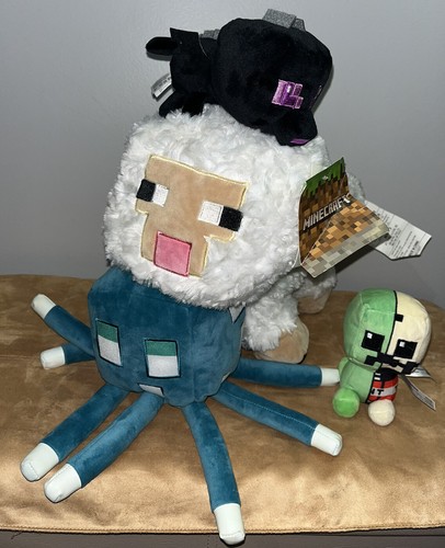 Minecraft Plush Lot of 4 Minecraft Glow Squid , Dragon, Sheep,Creeper ...