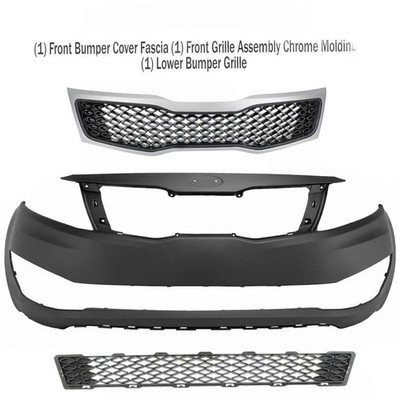 Front Bumper Cover Fascia & Grille Assembly Kit For 2012-2013 Kia ...