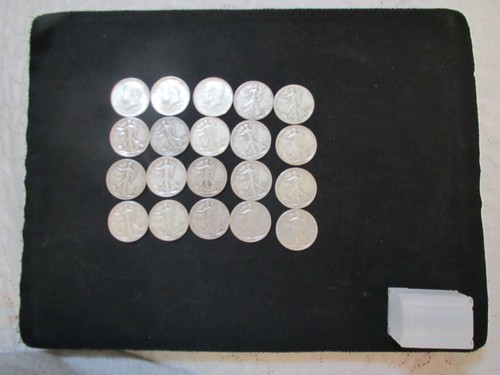 90% Silver Walking Liberty and Kennedy HalfDollar Roll 20 coins melt ...