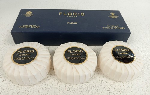Floris Fleur Luxury Soap 3 x 100g Fragrant Tablets Factory Sealed Boxed ...
