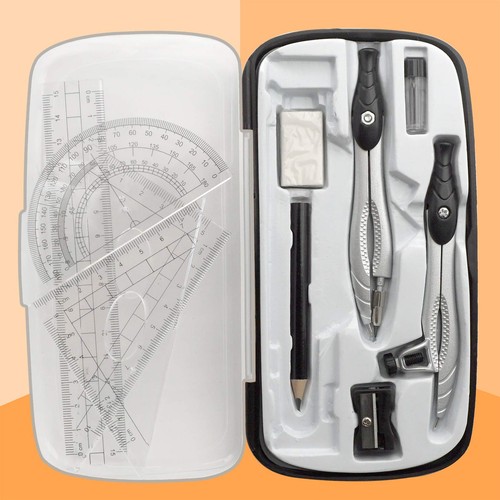 Geometry Compasses Set with Maths Protractor, Set Squares, Ruler, Black ...