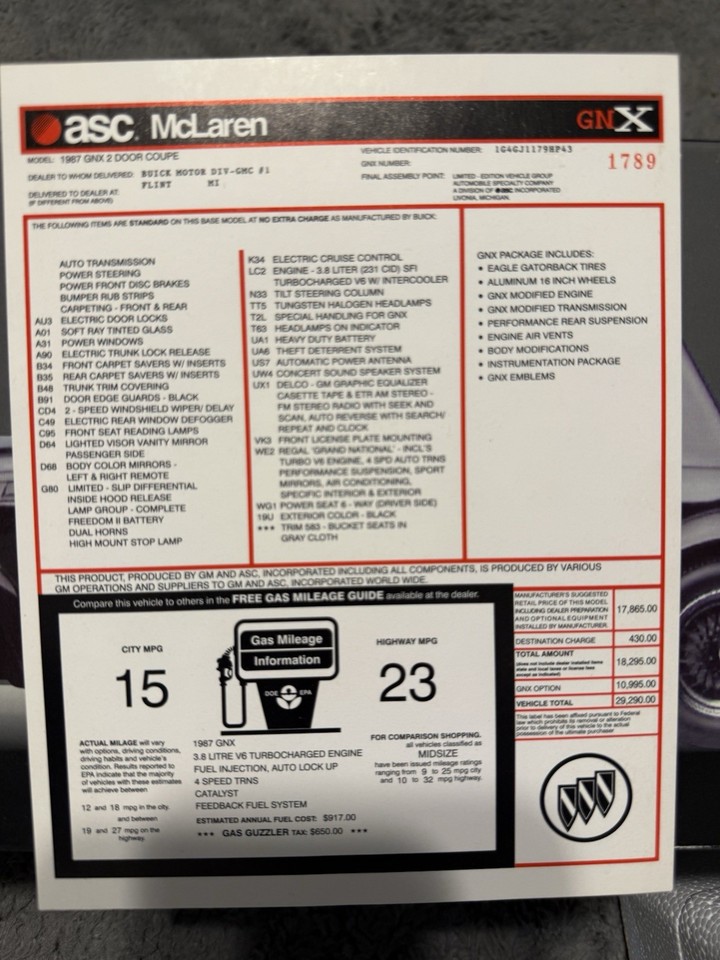 GMP 1987 Black GNX Buick Grand National 2 Door Coupe 1:18 Limited ...