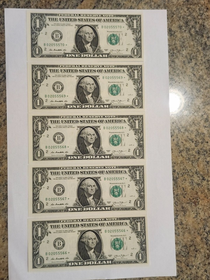 2013 New York FT WORTH Star Note BEP (5) $1 Star Note bills in sequence ...