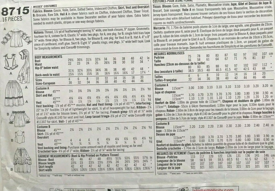 Simplicity Misses' Renaissance Costume Pattern 8715 Size 10-14 UNCUT | eBay