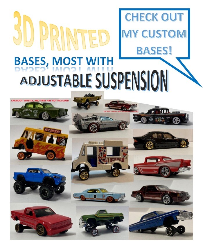 CUSTOM BASE CAMBERED Adjustable Suspension Lowrider Hot Wheels 64 ...