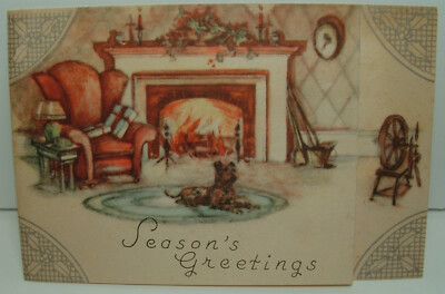 Scottie Dog by the Fire - 1930's Vintage Christmas Greeting Card | eBay