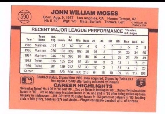 1990 Donruss baseball card #590 John Moses Minnesota Twins | eBay