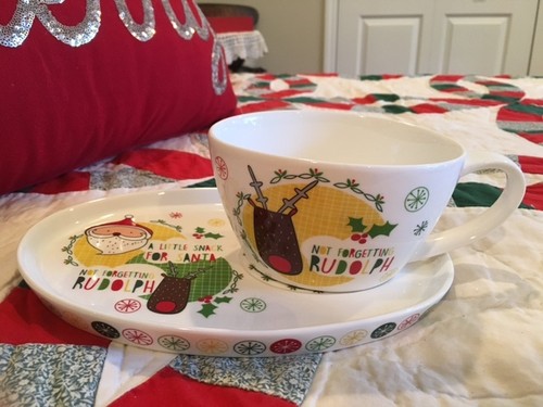 Ciroa Porcelain Oval Plate/ Mug Set Mini Bites Christmas Rudolph Coffee ...