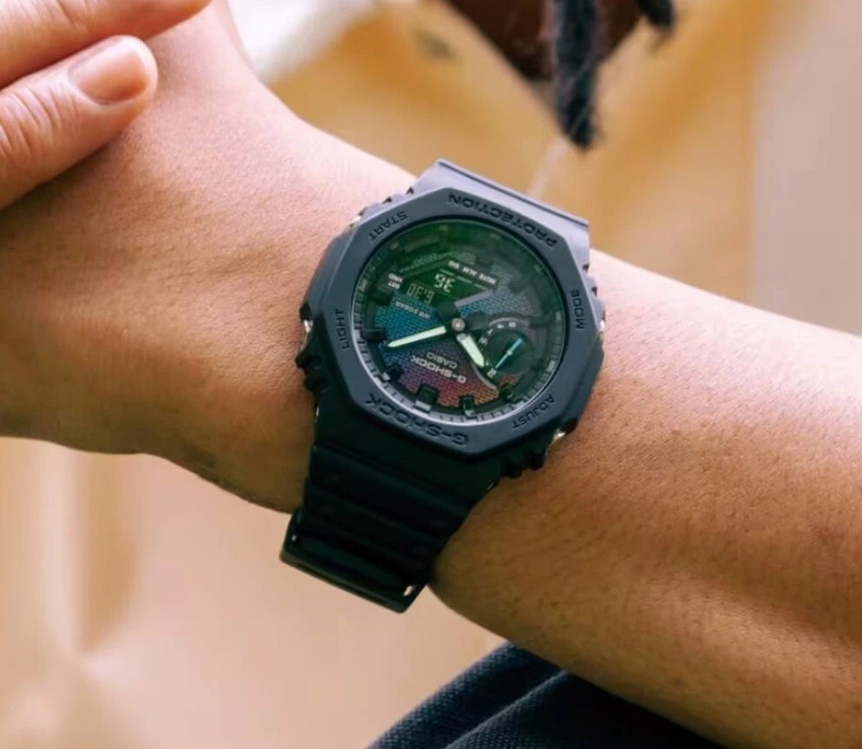 Casio G-Shock GA-2100RW-1A Octagon Brick Rainbow Color Analog Digital ...