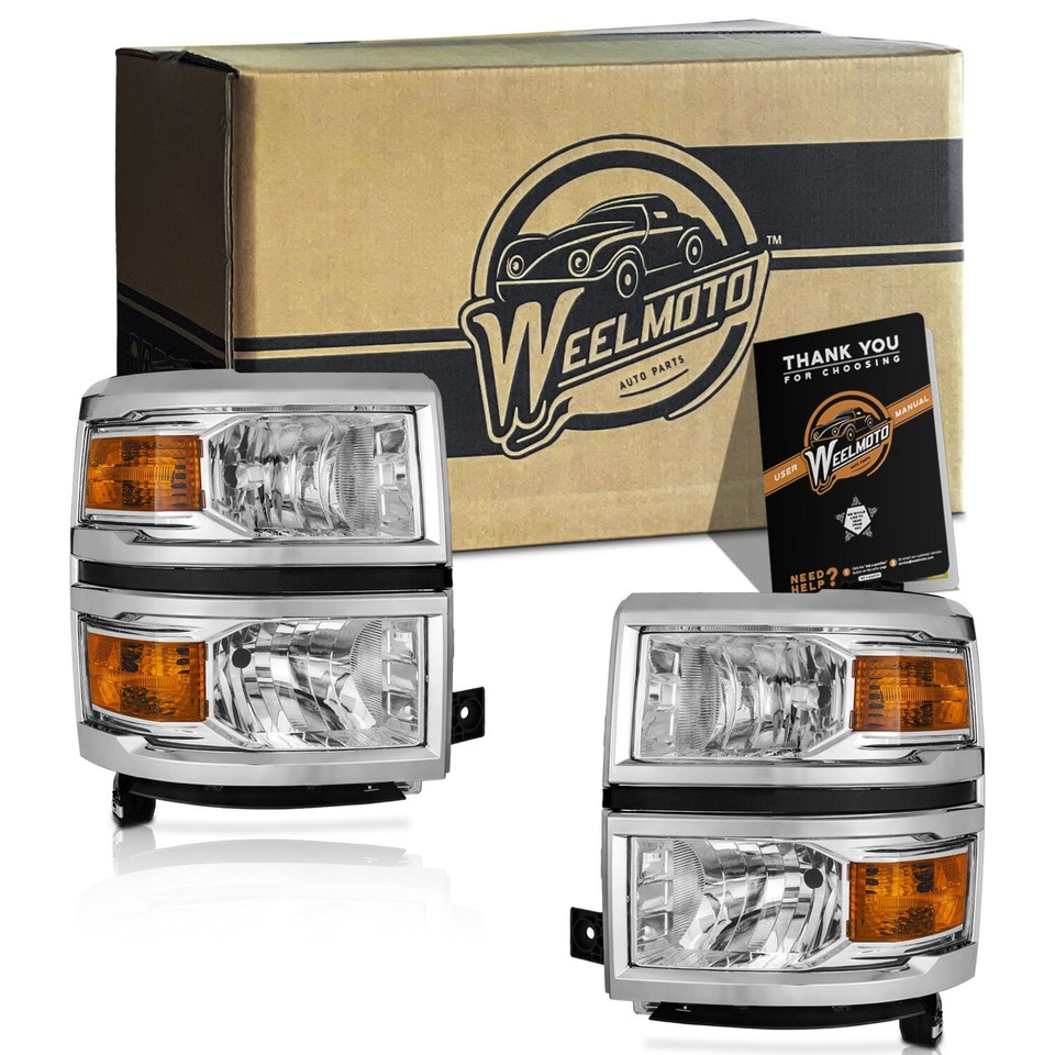 WEELMOTO Headlights For 2014-2015 Chevy Silverado 1500 Chrome Headlamps ...