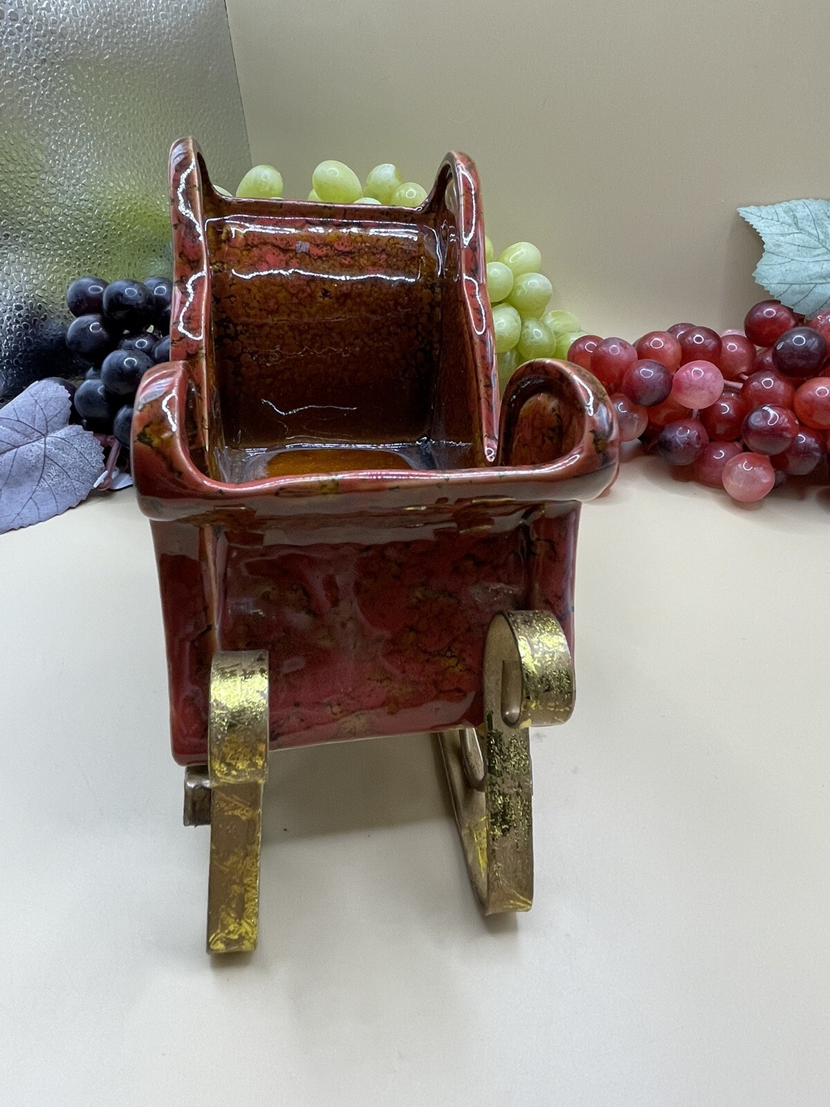 Christmas Sleigh- Ceramic/Metal-Candy Dish- Planter-Table Decor | eBay