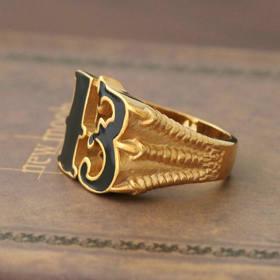 Men's Lucky Number Dragon Claw Numeral 13 Black Enamel 316L Stainless ...