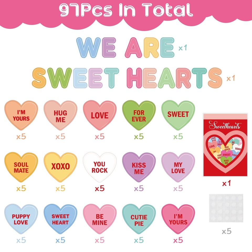Valentine's Day Bulletin Board Cutouts 97 PCS "We are Sweet Hearts" Set ...