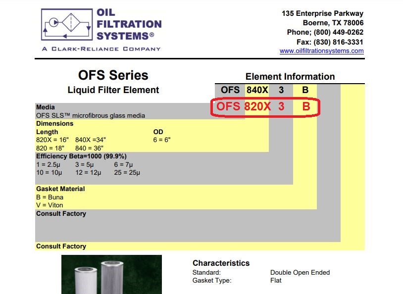 Clark Reliance Oil Filtration System OFS-820X-3B 5 Micron 16" Filter ...