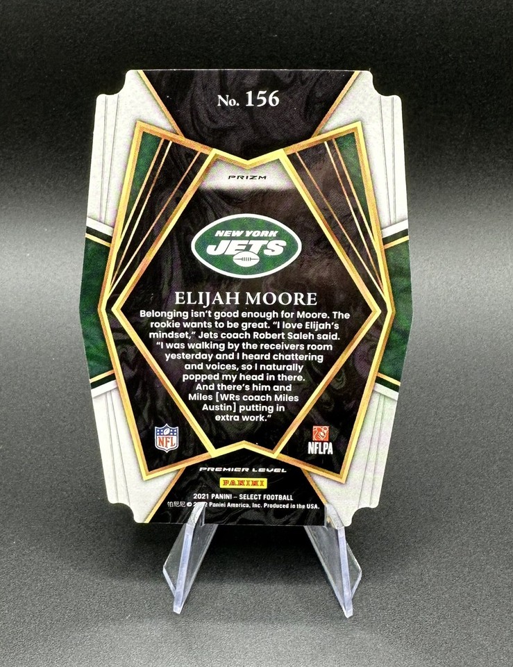 2021 Select Premier Level Green & Yellow Die-Cut Elijah Moore Rookie RC ...