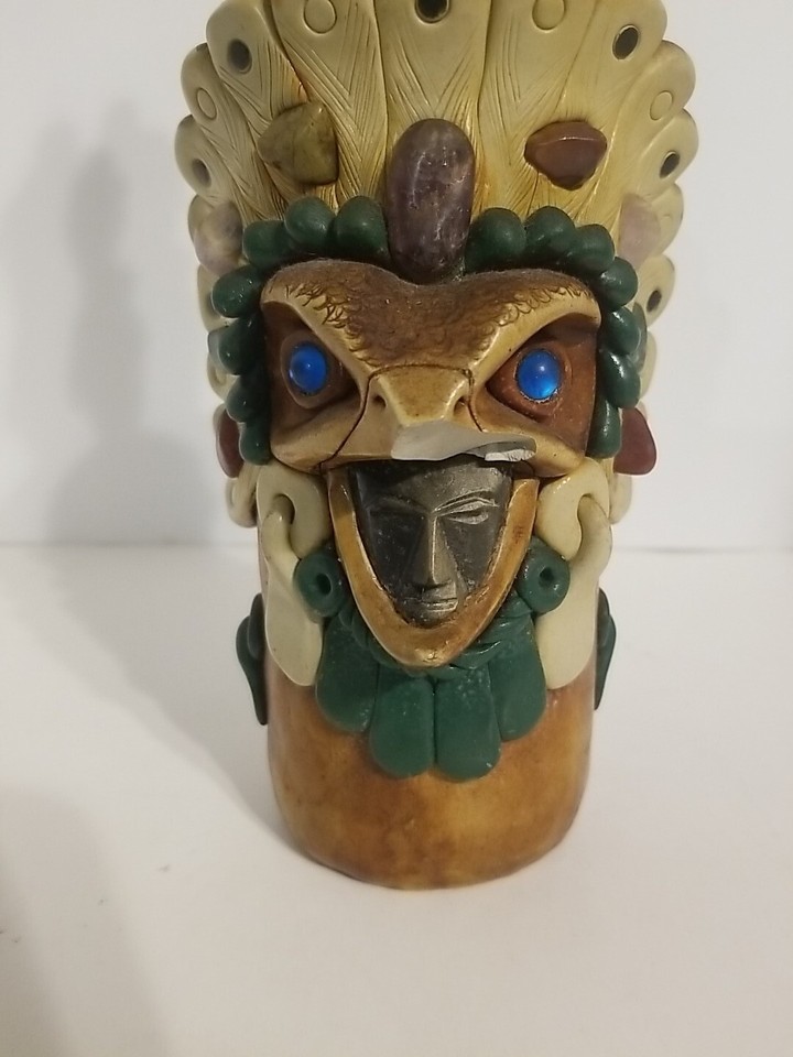 Wine Bottle Mexican Aztec Mayan Folk Art Decorative Resin Handmade ...