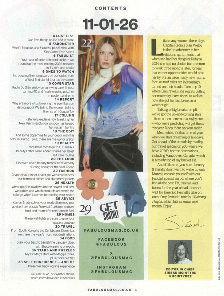 Fabulous Magazine: Sian Welby, Fred Sirieix, Gaby Roslin, Karren Brady ...