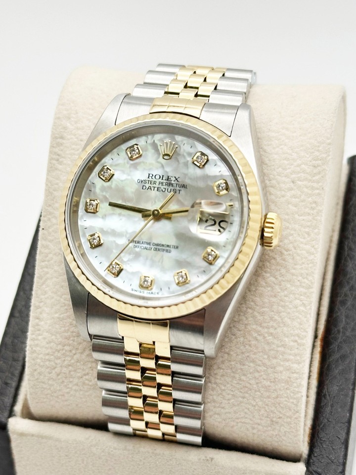Rolex Datejust 16233 Factory Mother Of Pearl Diamond Dial 18K Gold ...