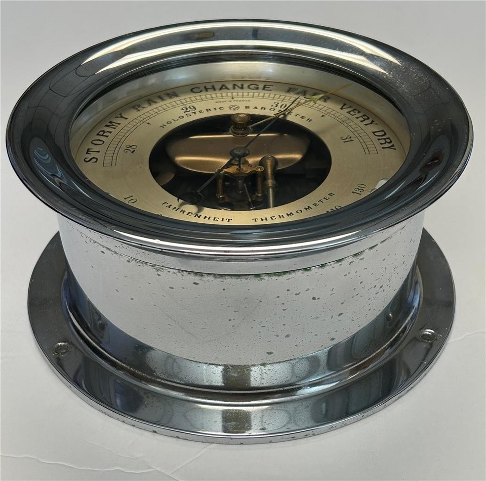 Chelsea Ship's Barometer & Thermometer 6" Dial 7-1/4" Nickel Case Circa ...