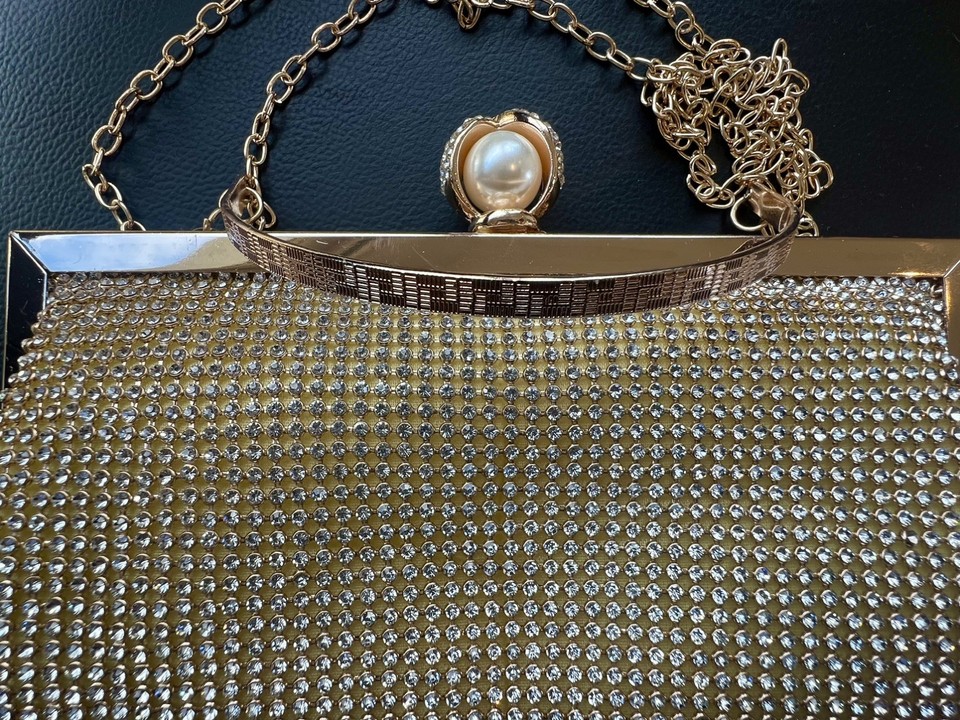 Just Bagzz Evening Clutch Bag / Purse Gold with Crystals - Brand New ...