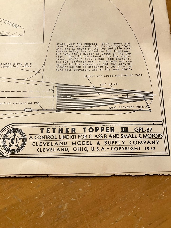 RARE 1947 CLEVELAND "TETHER TOPPER III" MODEL AIRPLANE KIT (NEVER USED ...