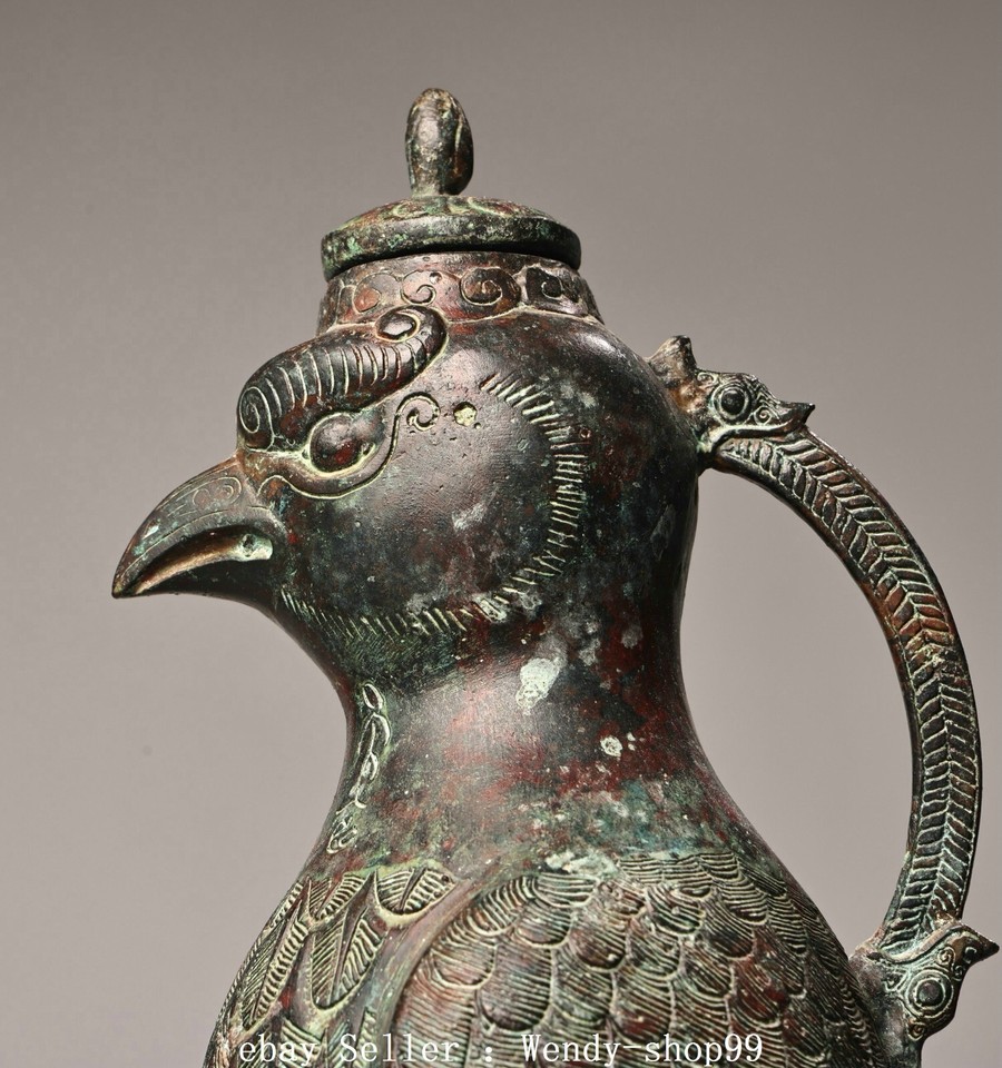 16" Old Chinese Dynasty Bronze Ware Phoenix Bird inscription Wine Tea Pot Flagon | eBay