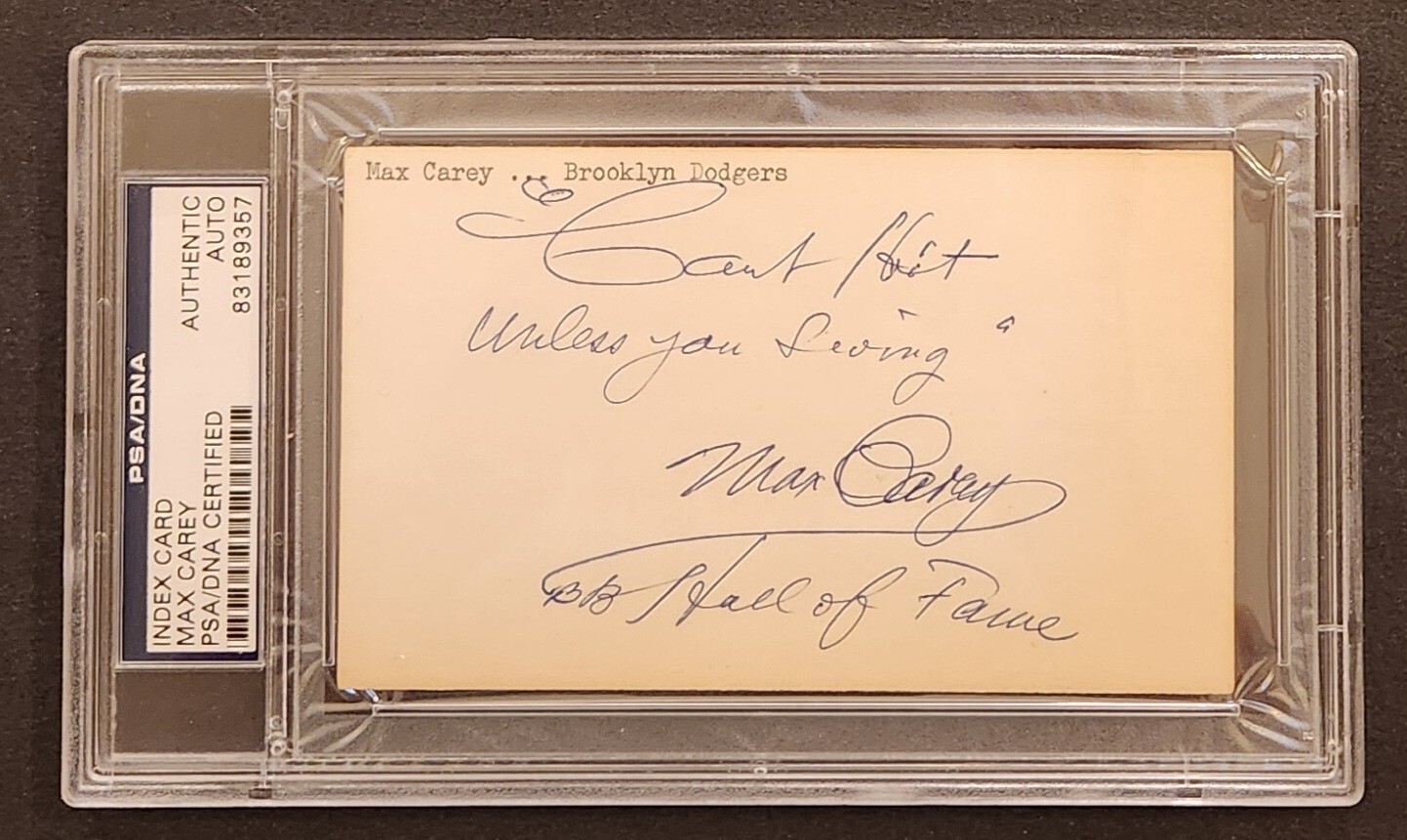 MAX CAREY Autographed Signed 3x5 Pirates Baseball Hall Of Fame PSA/DNA ...