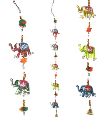 Indian String of 5 Elephant Wall Hanging Mobile Lucky Bell Charm Puppet ...